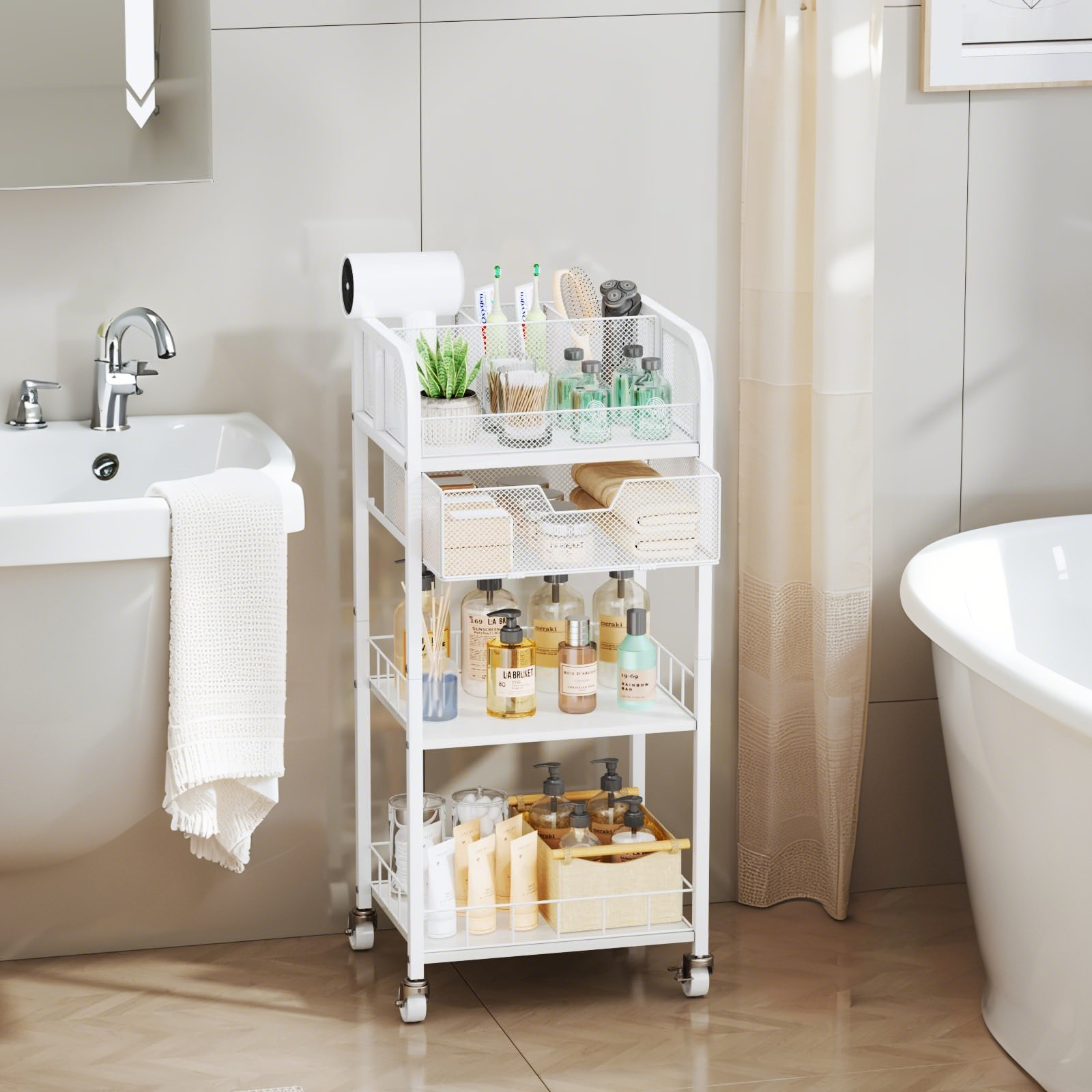 INTEGATOIC LLC 4-Tier Skincare Cart With Visual Mesh Drawer & Adjustable Dividers - Rust-Proof ...